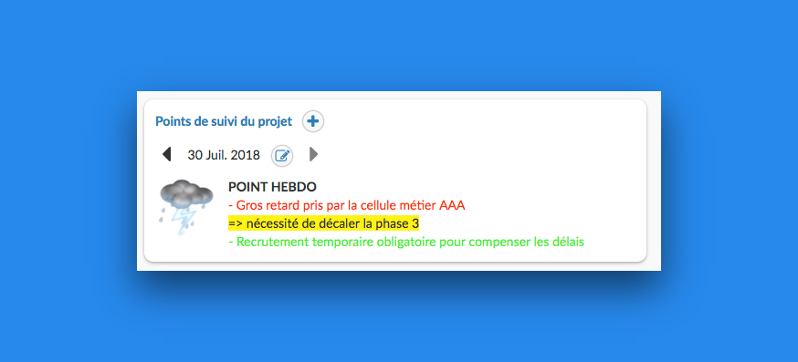 Une Météo Projet pour mettre du soleil dans le reporting - Fonctionnalité