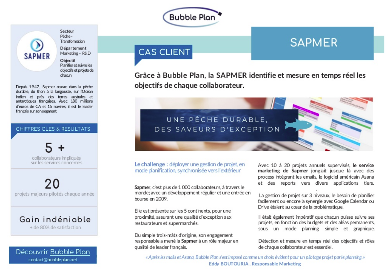 SAPMER - Étude de cas de l'impact positif de Bubble Plan